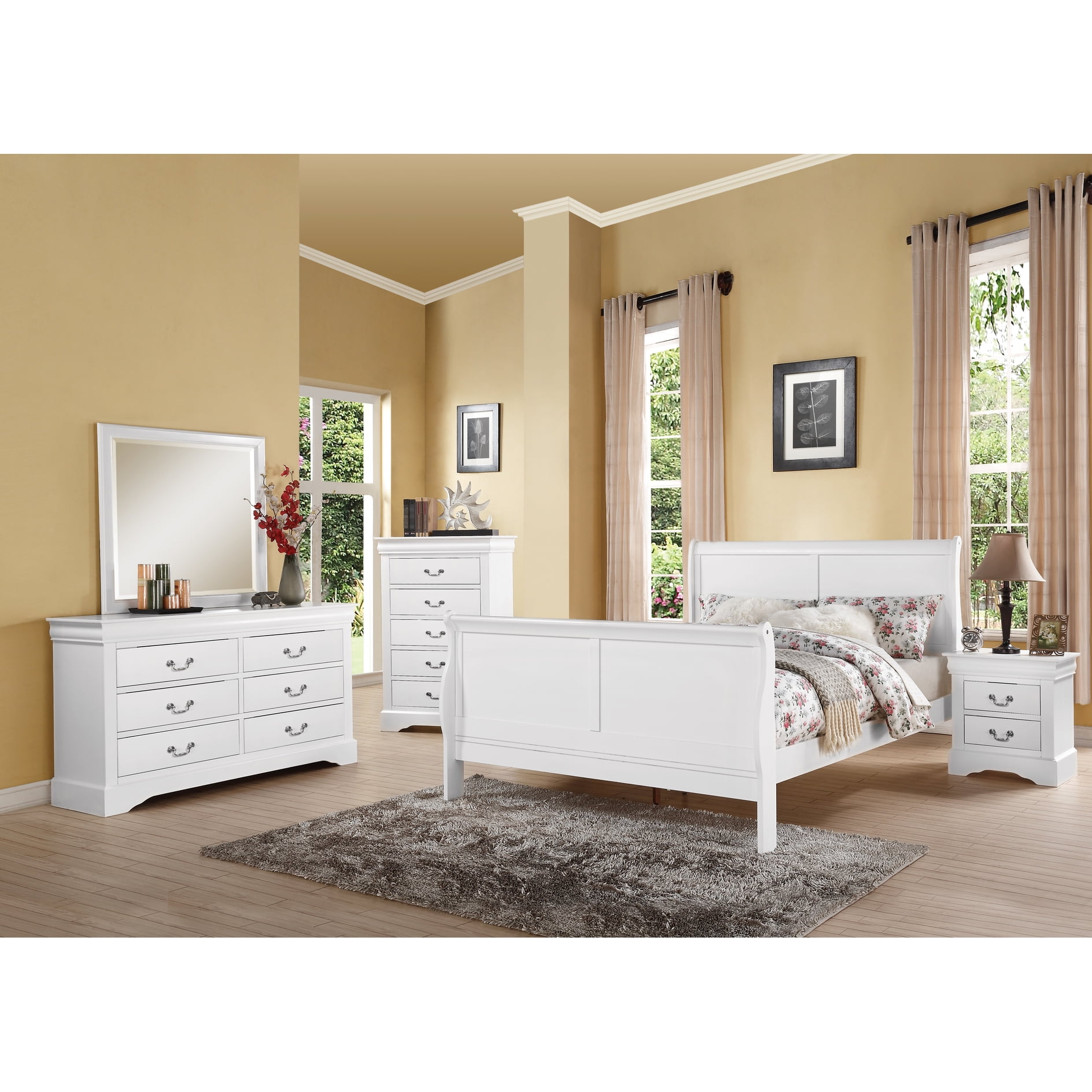 Graceful White Queen Bed With A Robust Frame And Elegant Details ...