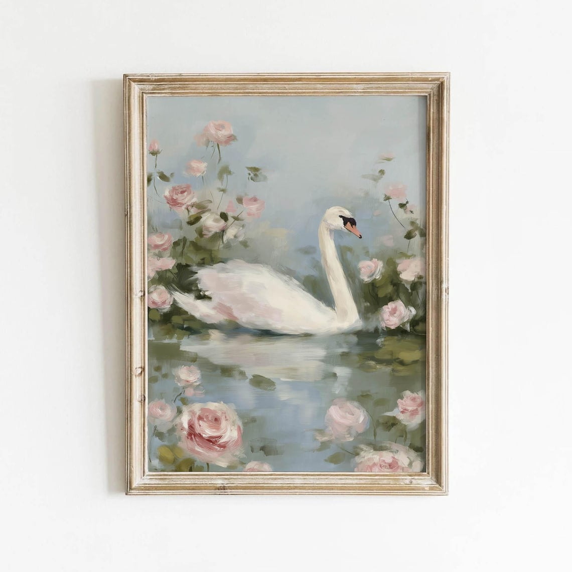 Graceful White Swan with Pink Roses able Pastel Spring Summer ...
