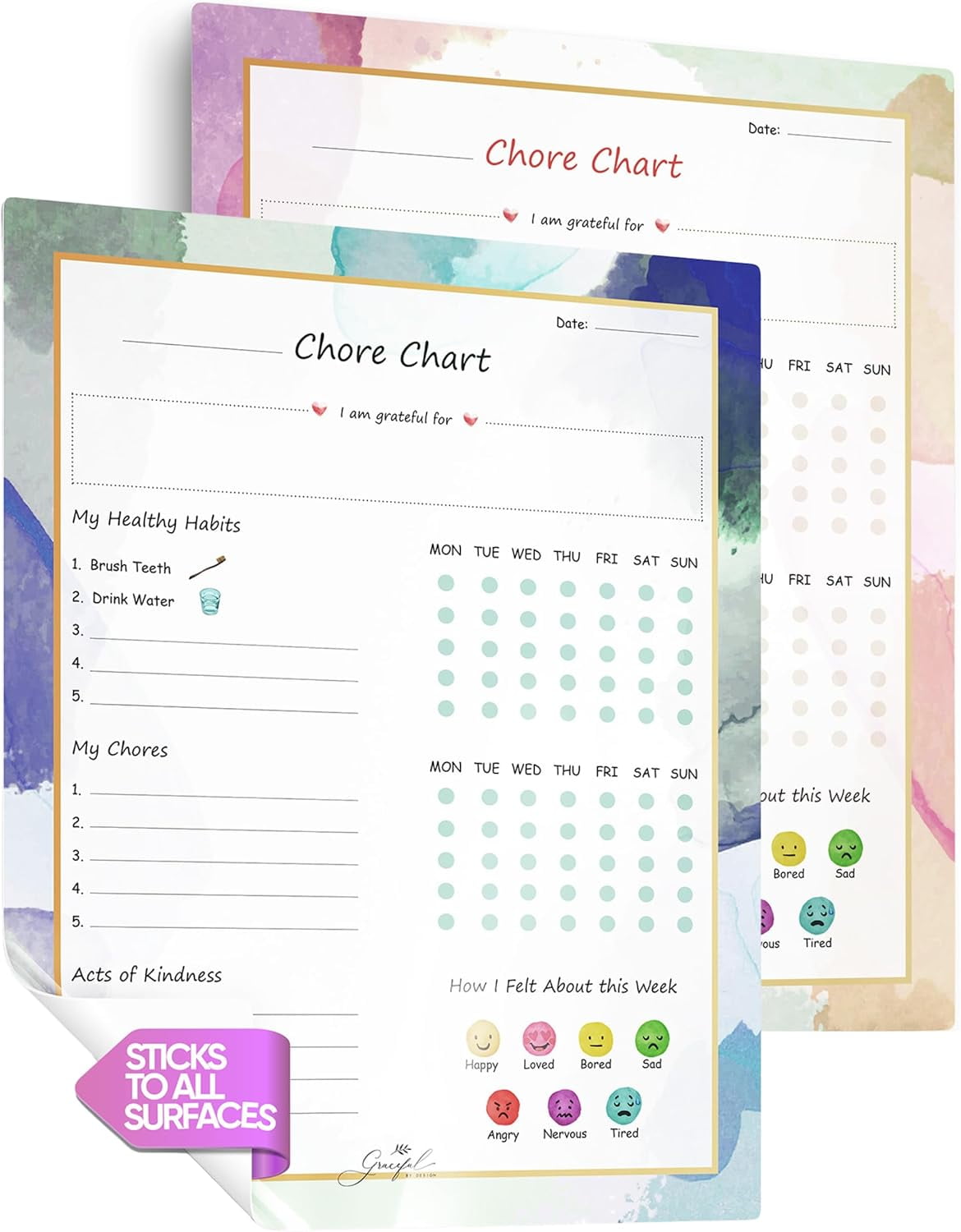Graceful by Design Chore Chart & Behavior Chart for Kids at Home, Blue ...