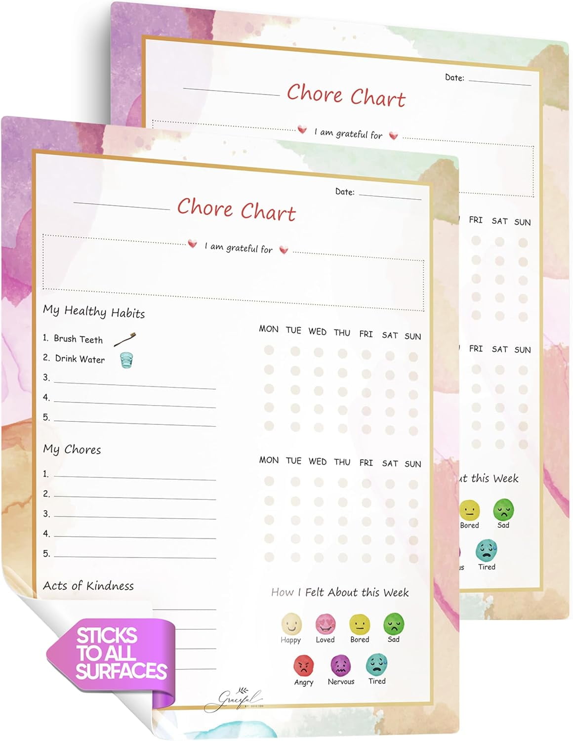 Graceful by Design Chore Chart & Behavior Chart for Kids at Home, Pink ...