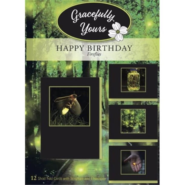 Gracefully Yours Fireflies Birthday Greeting Cards, 12, 4 designs/3 ...