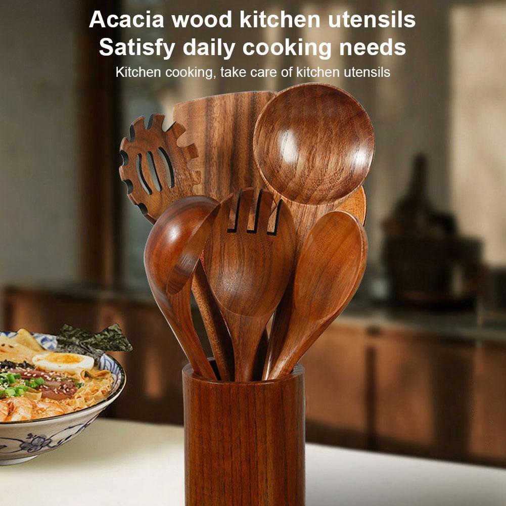 Gracefulvara 1PCS Wooden Kitchen Utensils Set Black Walnut Wood Spoons ...