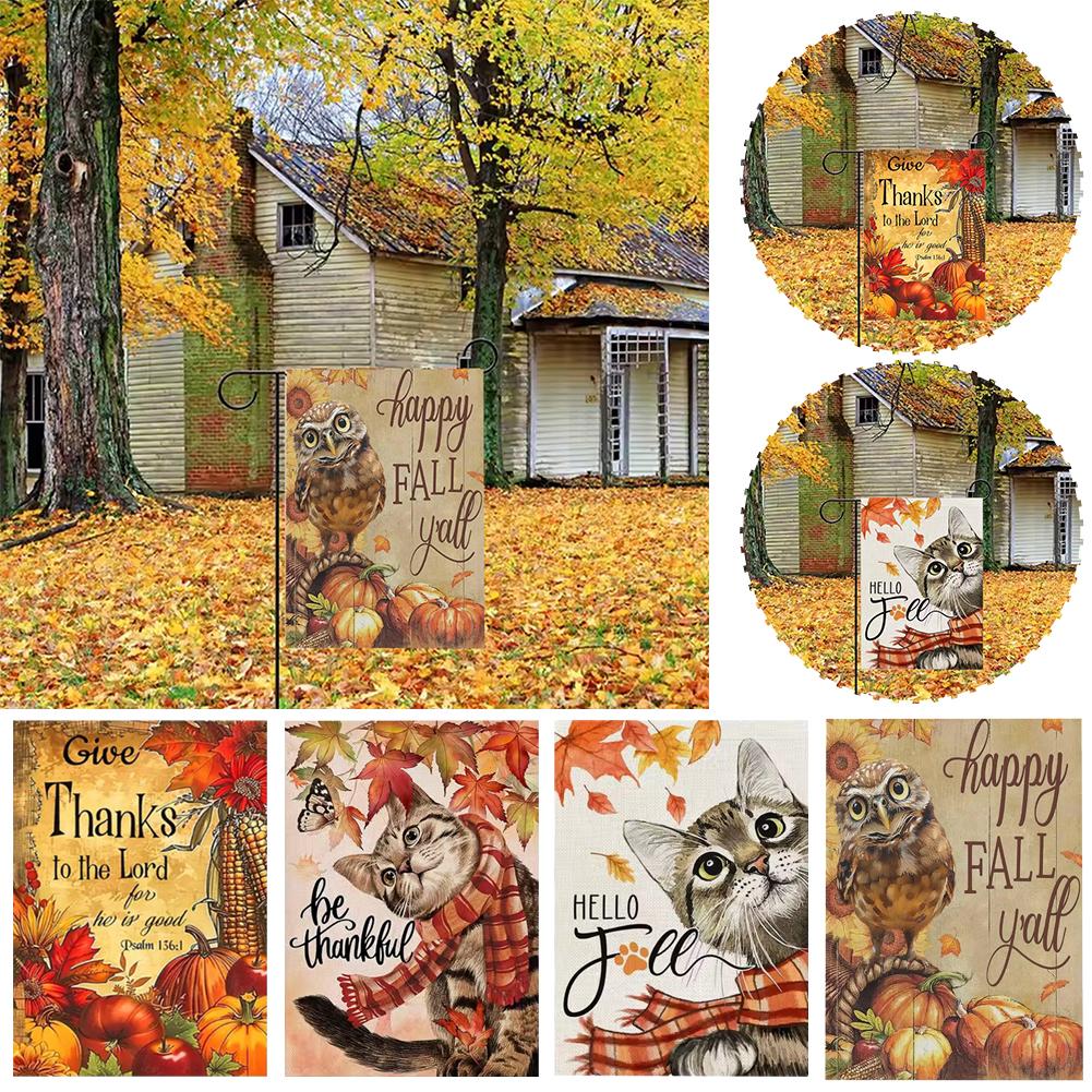 Gracefulvara Fall Garden Flag12x18 Inch Double Sided Hello Cat Garden ...