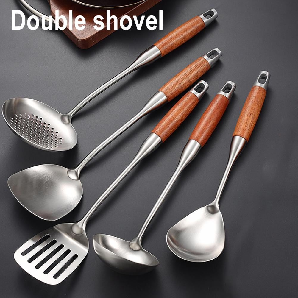 Gracefulvara Stainless Steel Wok Spatula Ladle Set Long Handle Wok ...