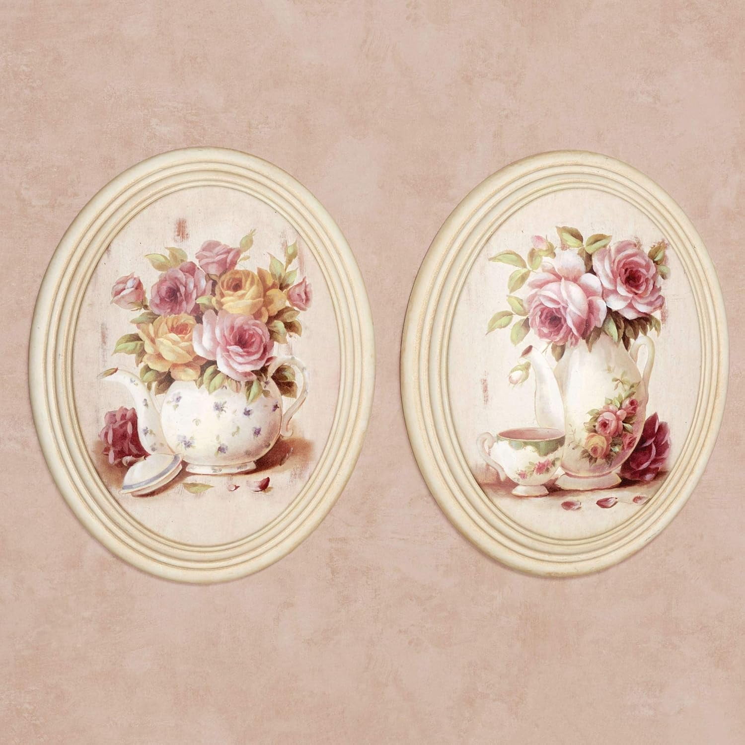 Gracelyn Oval Floral Wall Plaques Ivory And Pink Tones Set of 2 ...