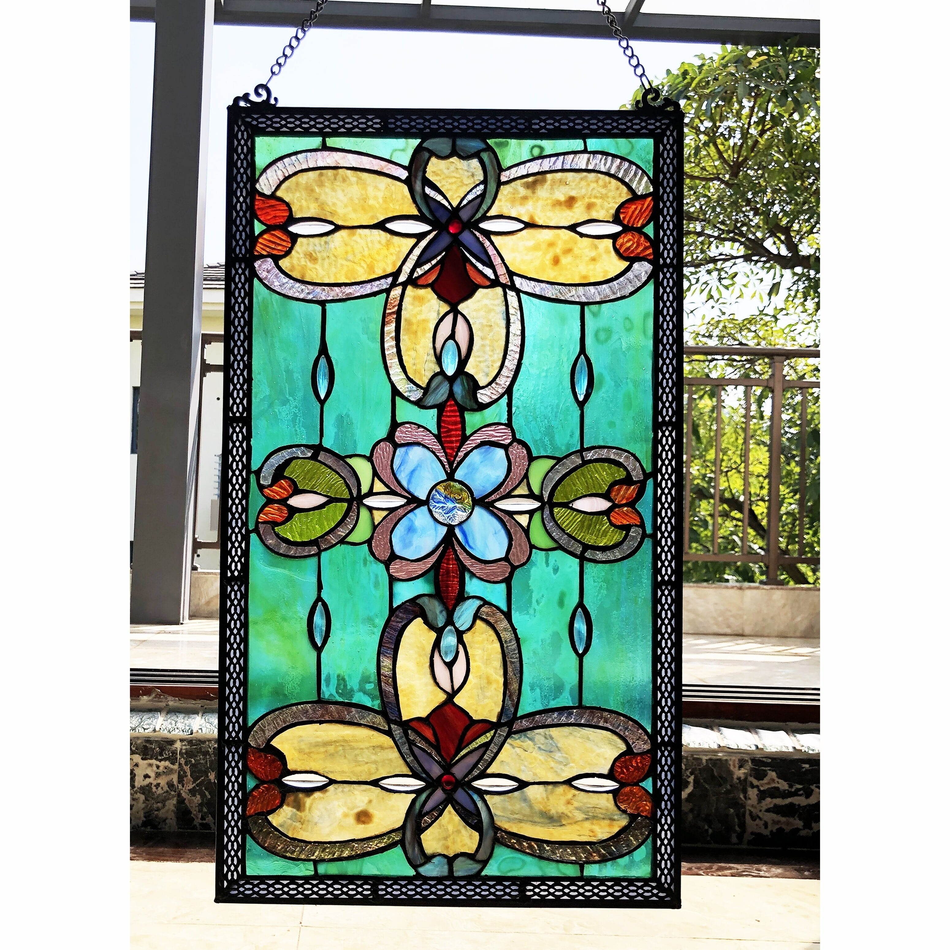 Gracewood Hollow Eaton Multicolored Rectangular Glass Window Panel ...