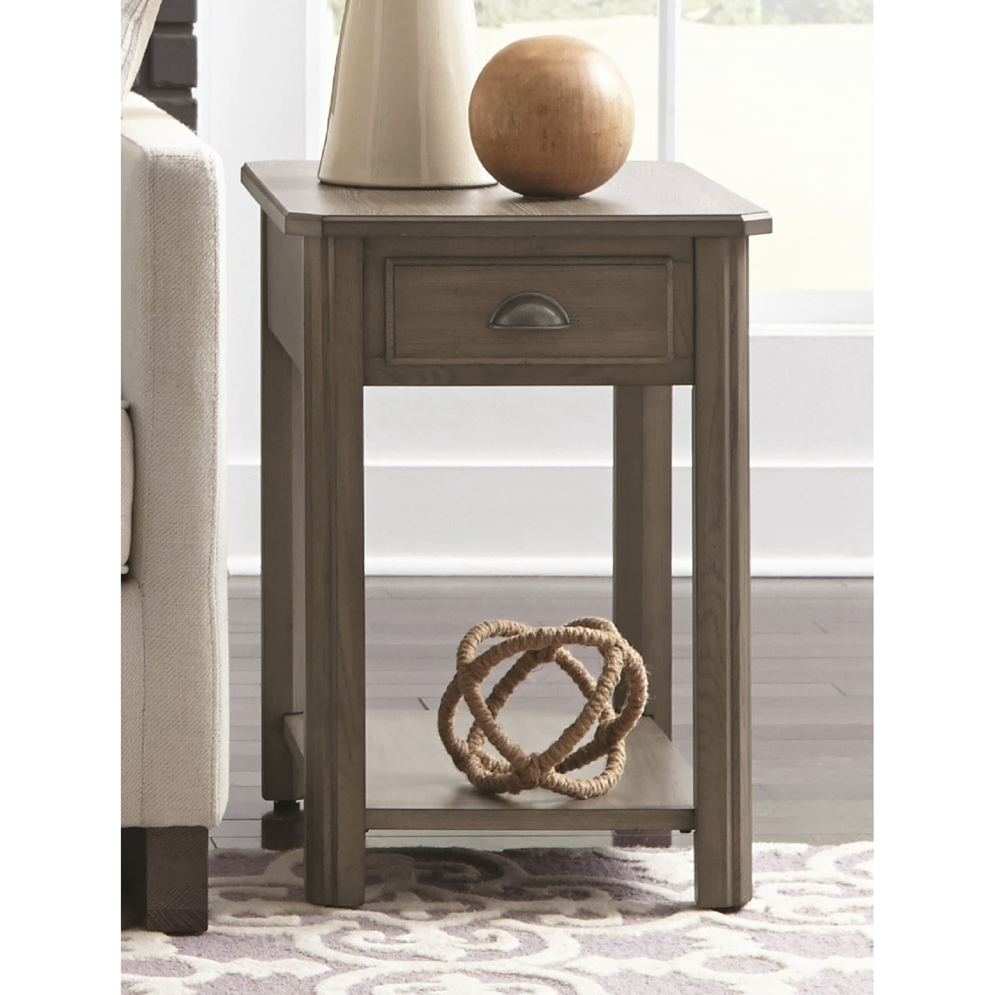 Gracewood Hollow Gray Solid Wood Square End Table with Drawer and Shelf ...
