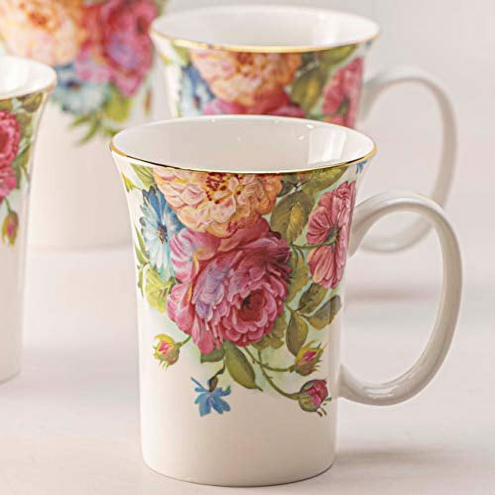 Gracie Bone China 10-Ounce Trumpet Mug, Pink Sandra's Rose, Set of 4 ...