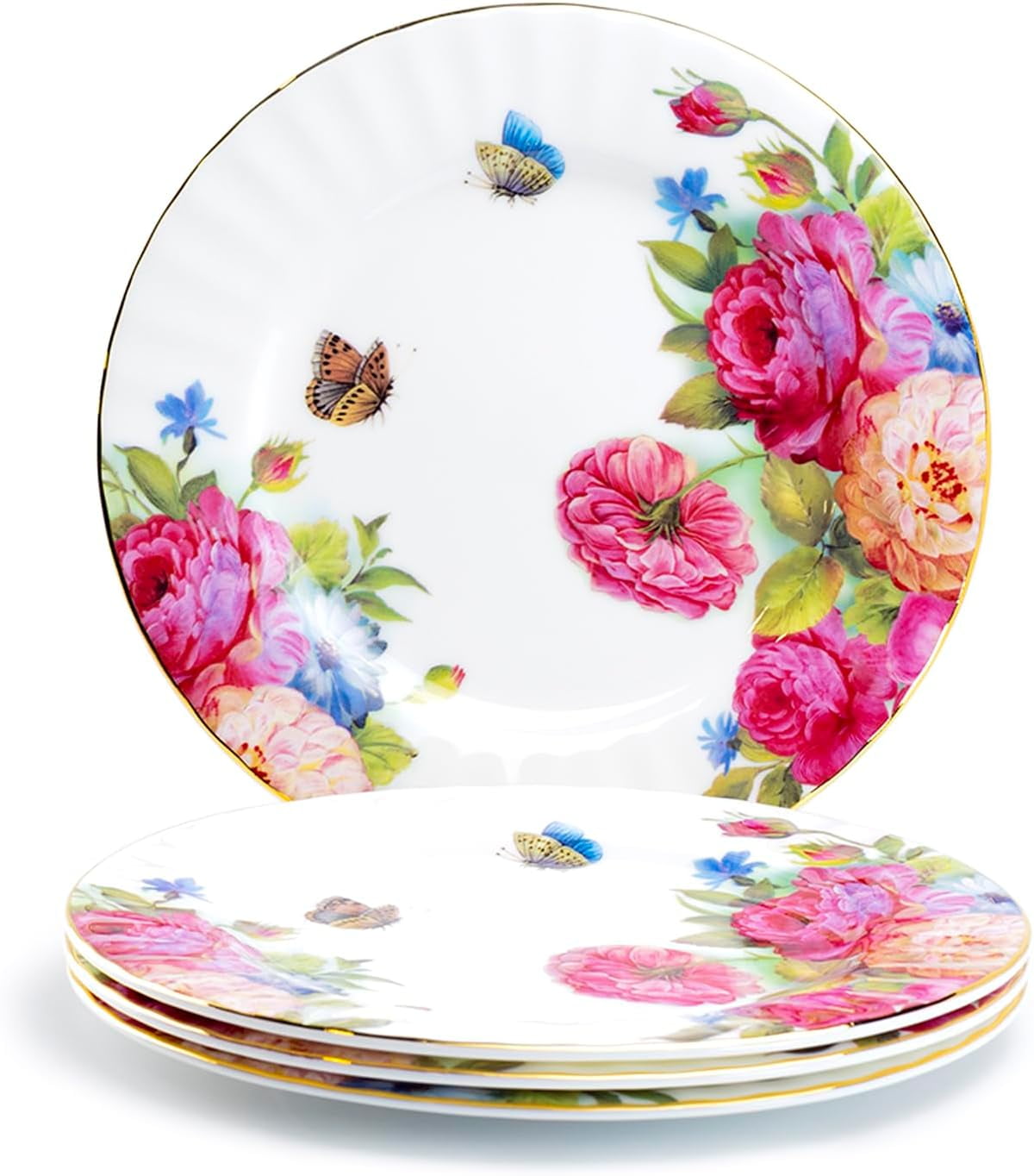 Gracie Bone China 7-1/2-Inch Dessert Plate, Pink Sandra's Rose, Set of ...