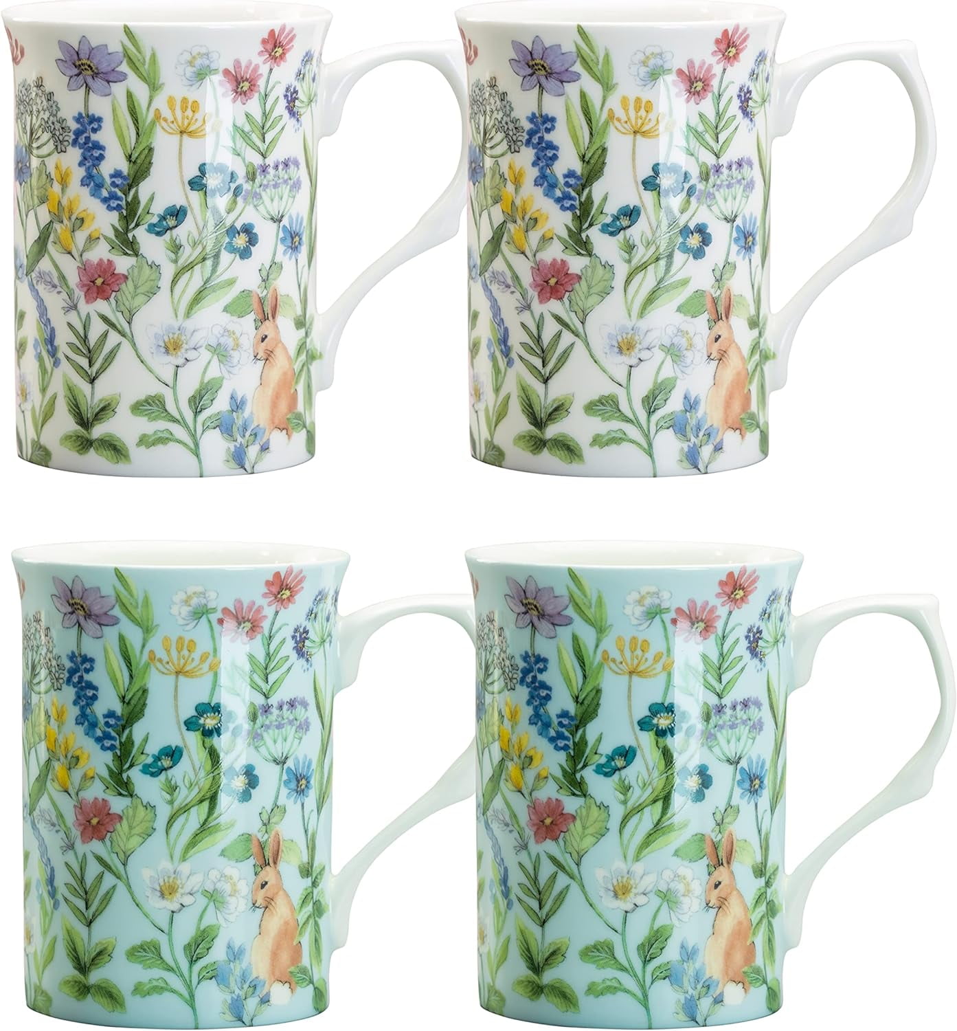 Gracie Bone China Forest Rabbit Set of 4 Bone China Mugs 9-Ounce ...