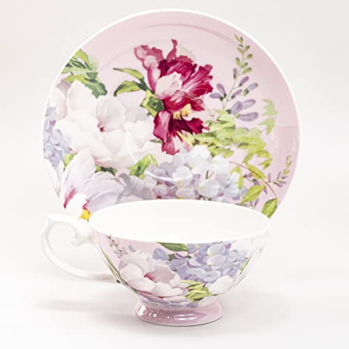 Gracie Bone China Peony Mist Cups and Saucers (Pink) - Walmart.com