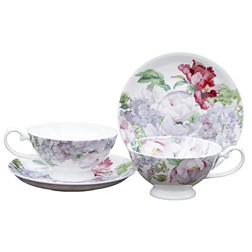 Gracie Bone China Peony Mist Cups and Saucers (White) - Walmart.com