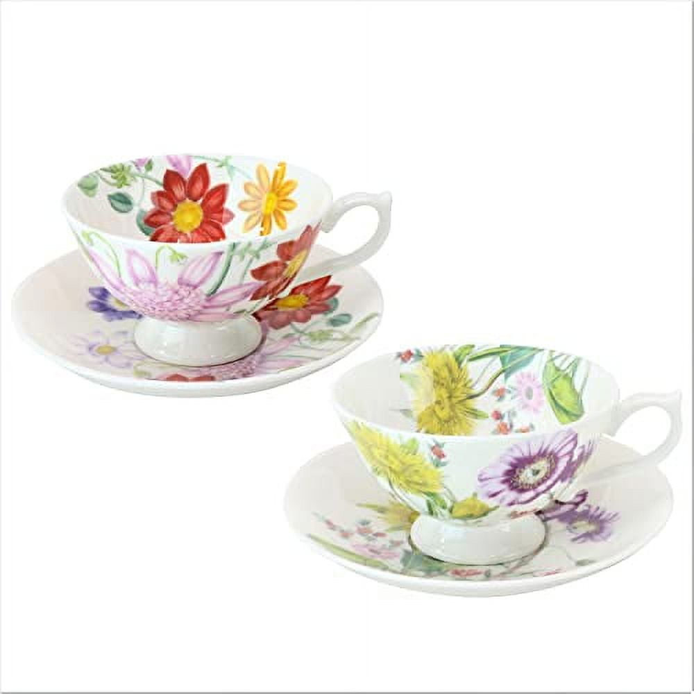Gracie Bone China Provence Meadow Cups and Saucers (Orange Yellow ...
