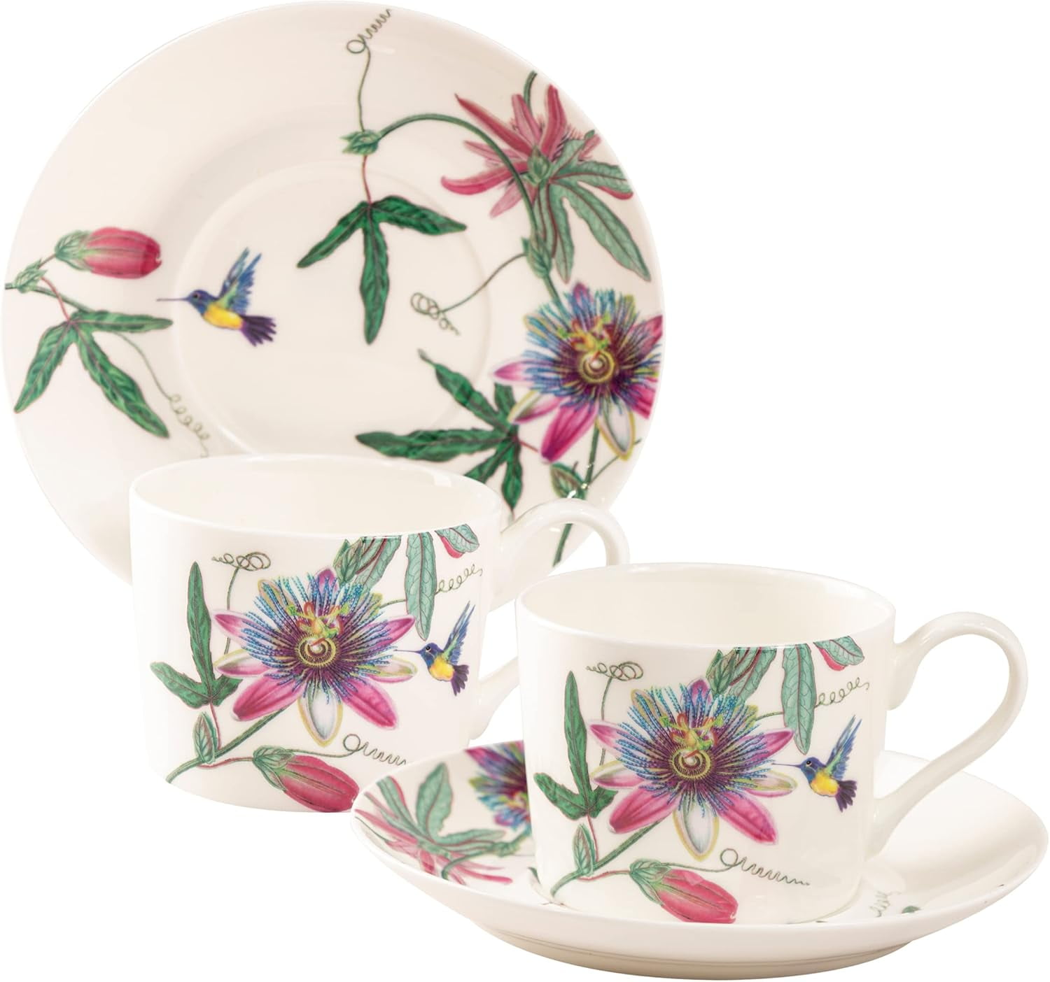 Gracie Bone China Roses Hummingbird Garden Teacup And Saucer 8-Ounce ...
