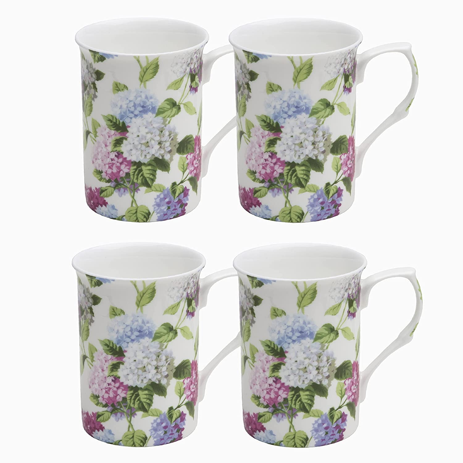 Gracie Bone China Summer Glory Blue Purple Hydrangea Mug 10-Ounce (Set ...