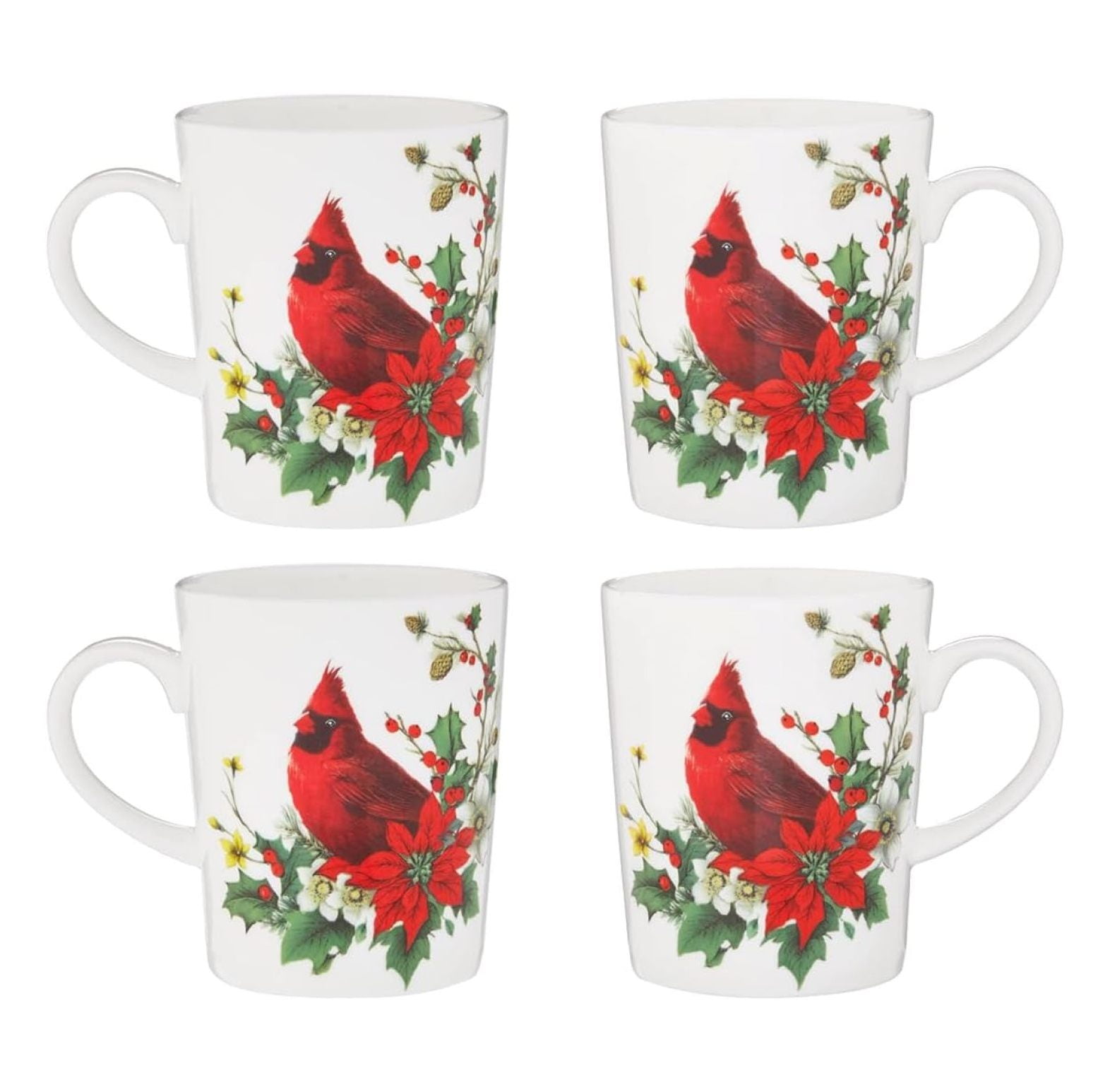 Gracie Bone China by Coastline Cardinal Poinsettia Set of 4 Bone China ...