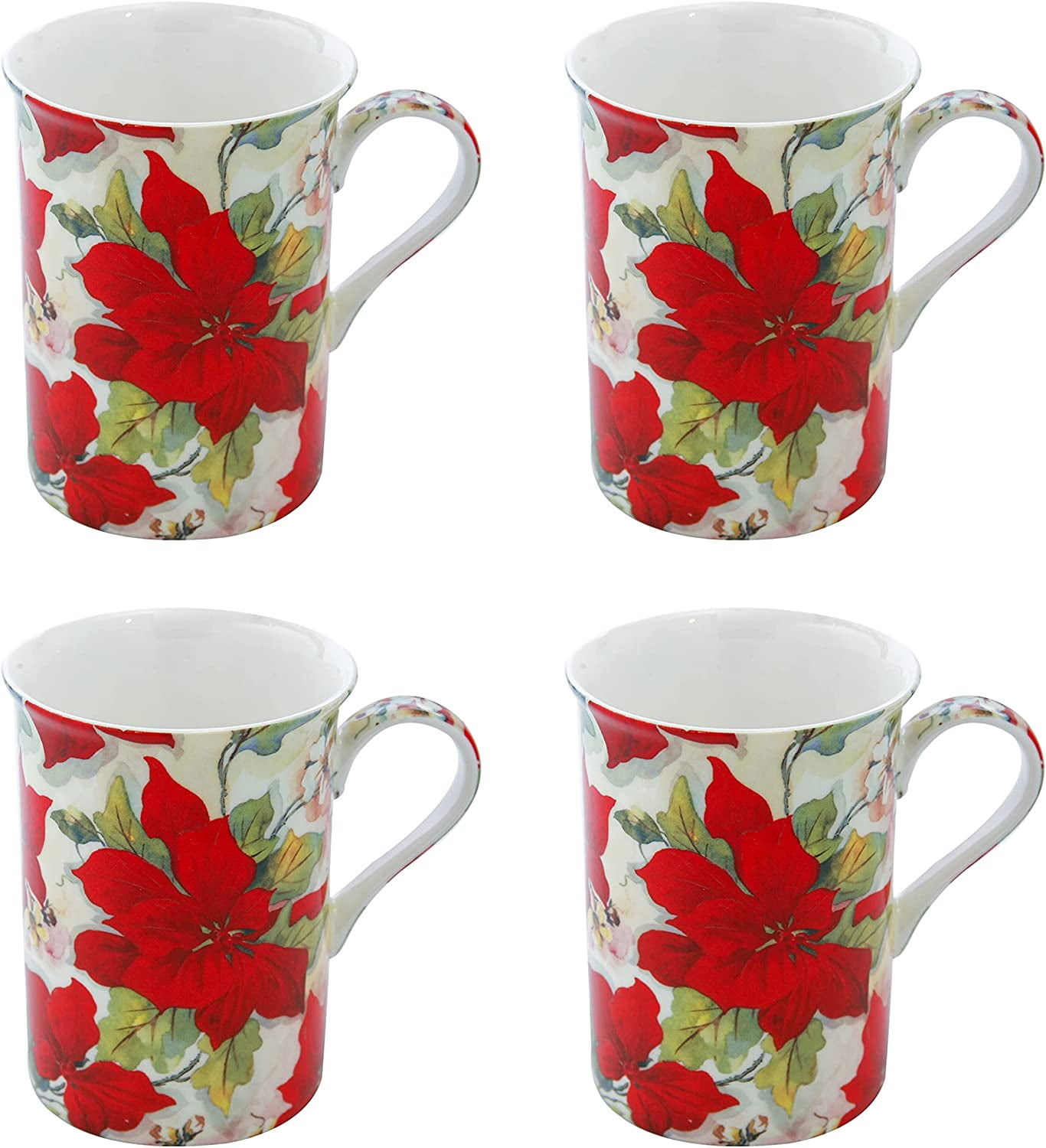 Gracie Bone China by Coastline Imports Poinsettia Floral Set of 4 Bone ...