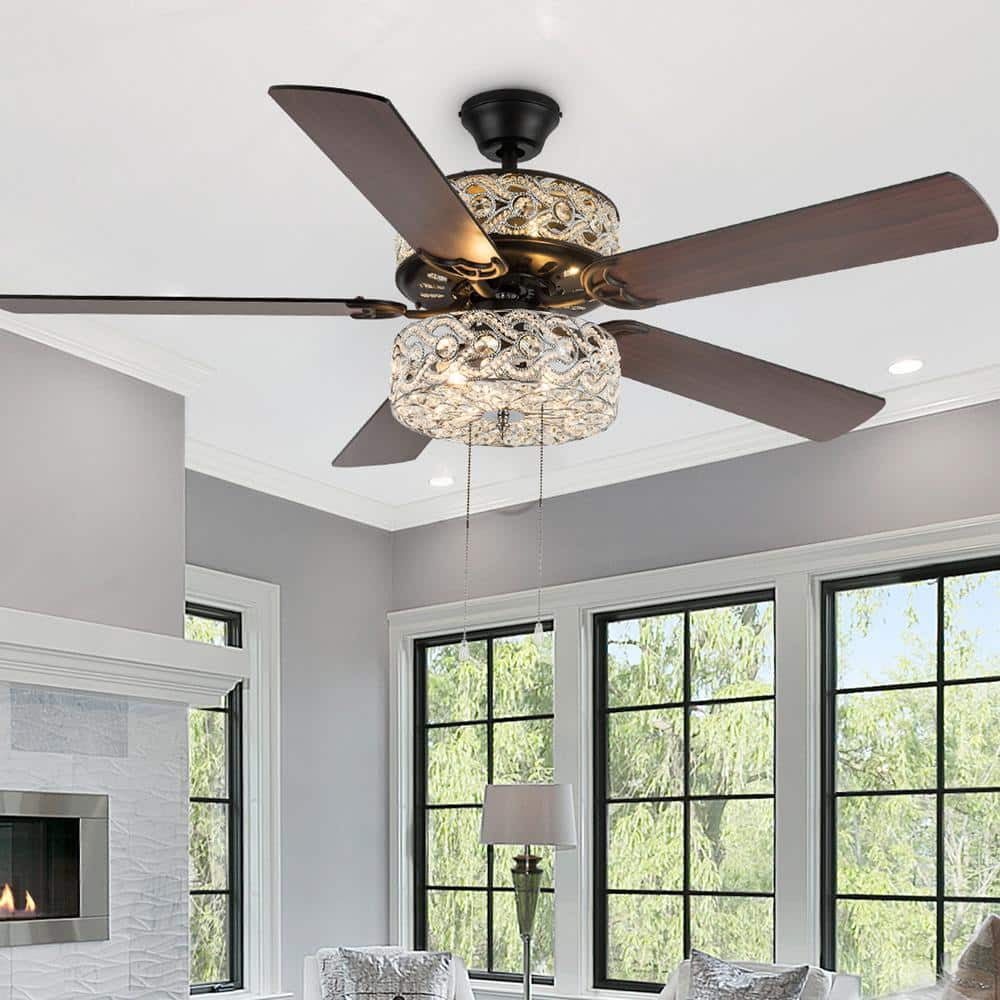 Gracie Grand 52 in. Silver with Clear Crystal LED Ceiling Fan With ...