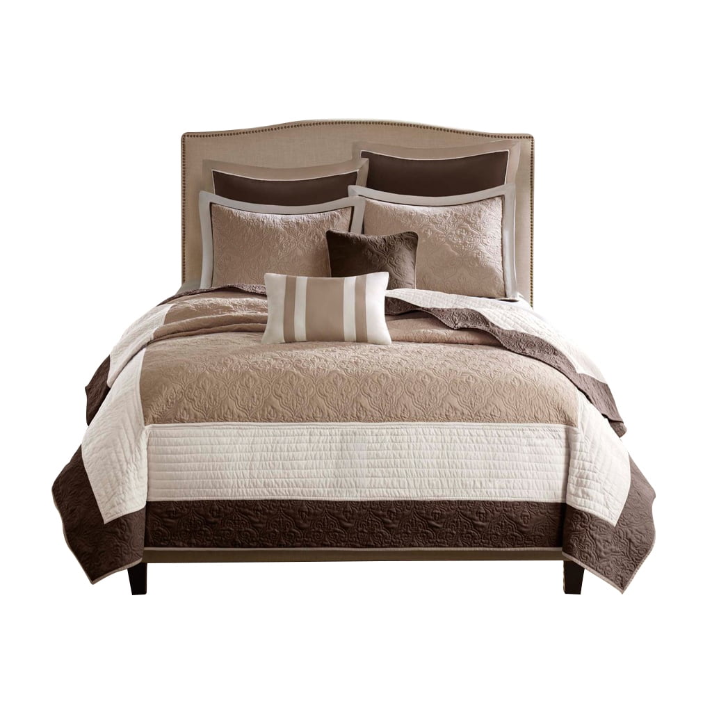 Gracie Mills Colby 7-Piece Quilt Set Brown Ivory Taupe Reversible GRACE ...