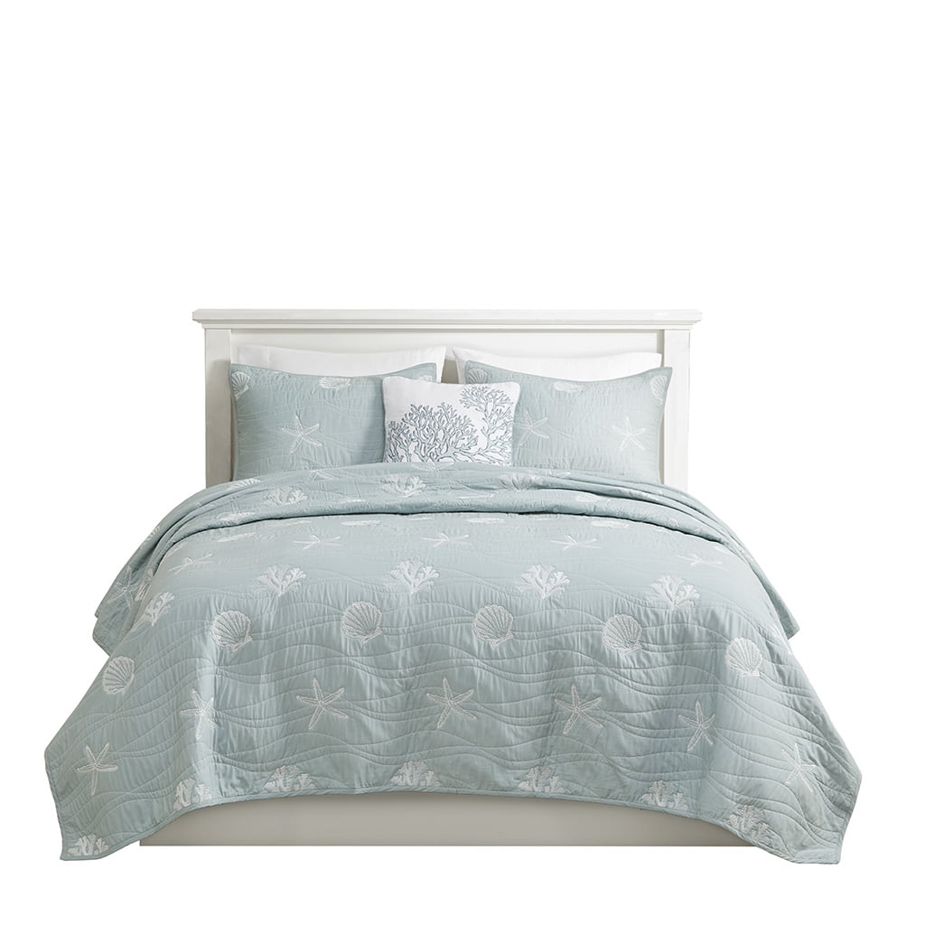 Gracie Mills Elisa 4 Piece Cotton Reversible Embroidered Quilt Set with ...