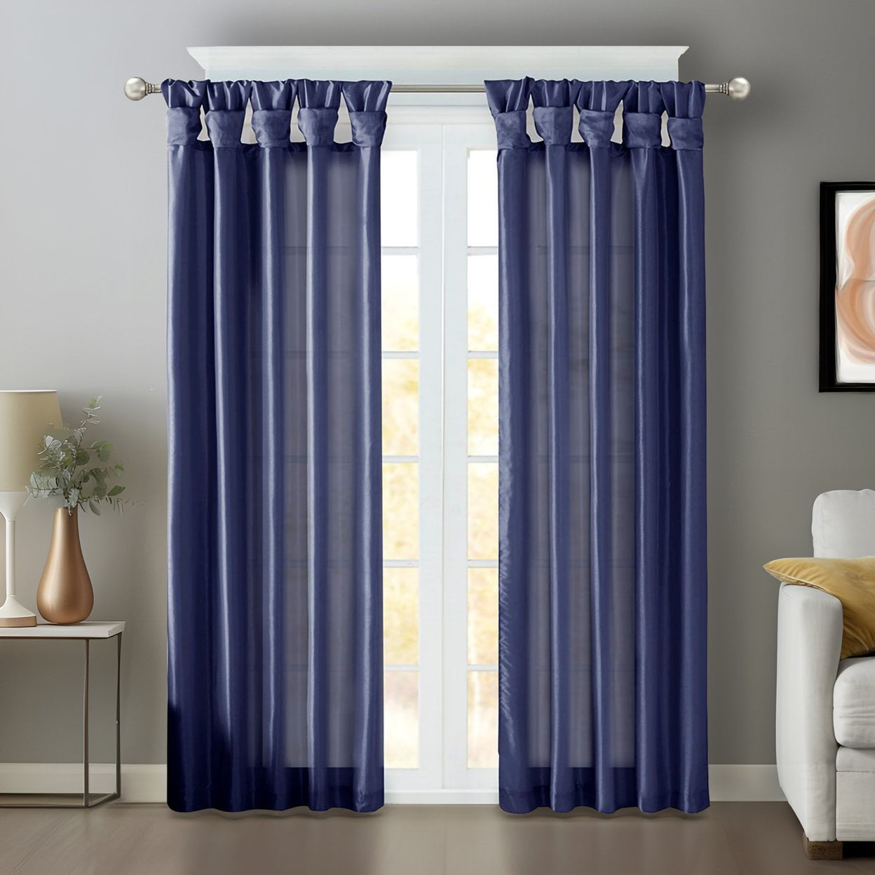 Gracie Mills Elroy Twist Tab Lined Faux Silk Window Curtain Panel ...