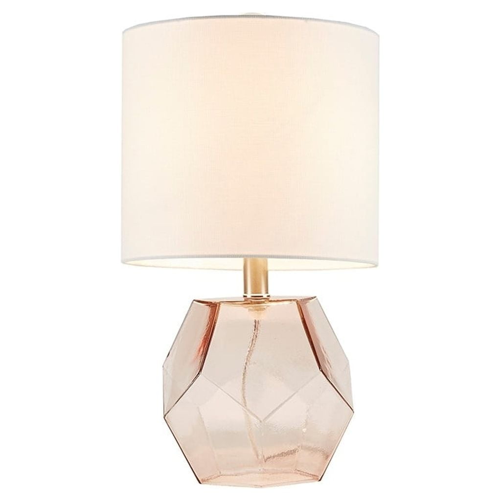 Gracie Mills Estes Elegant Pink Geometric Glass Table Lamp with White ...