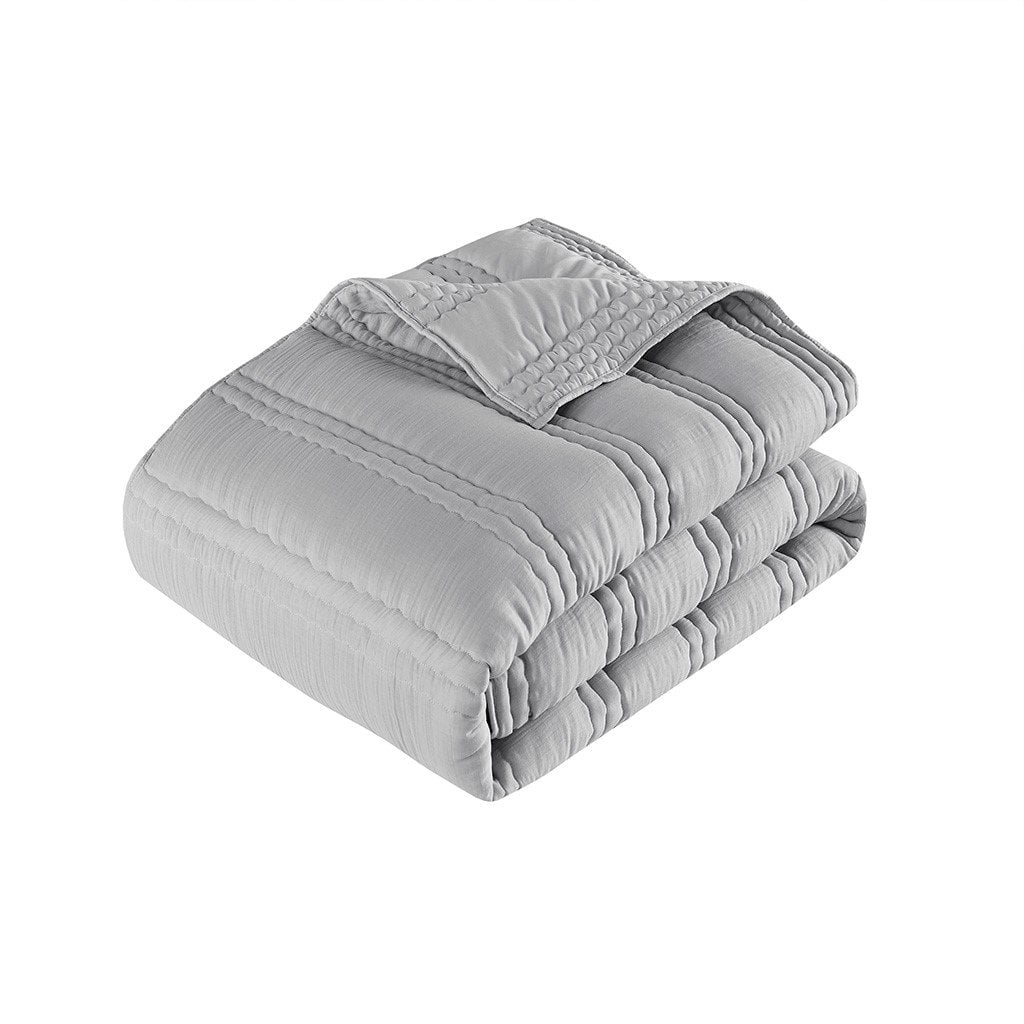 Gracie Mills Estrella Poly Gauze Quilt Set Queen Gray GRACE-15798 Cozy ...