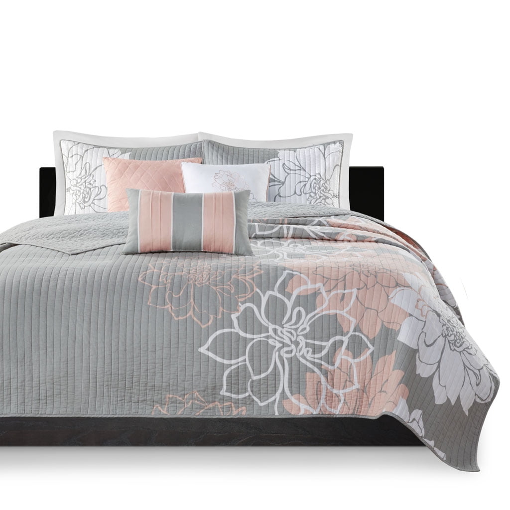 Gracie Mills Glenda 6-Piece Reversible Cotton Quilt Set Floral Aqua ...