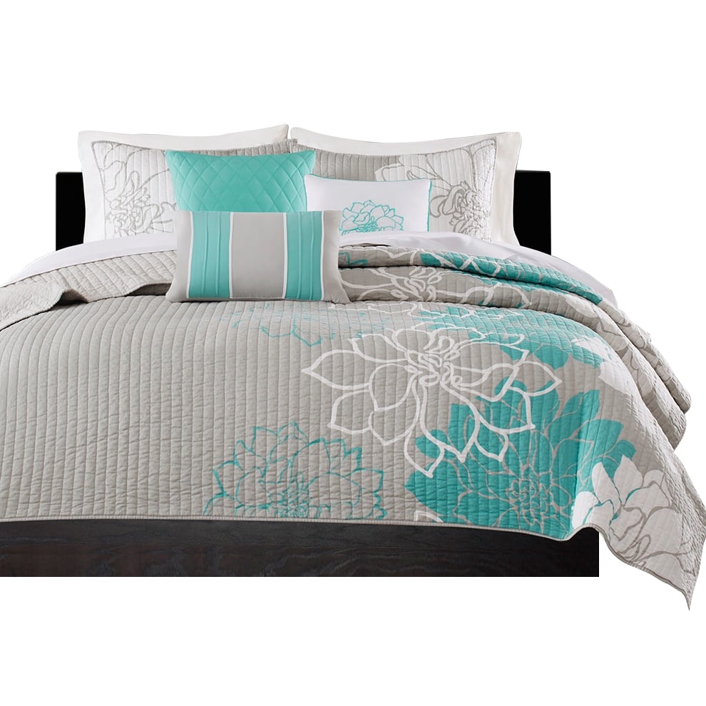 Gracie Mills Glenda 6-Piece Reversible Cotton Quilt Set Floral Aqua ...