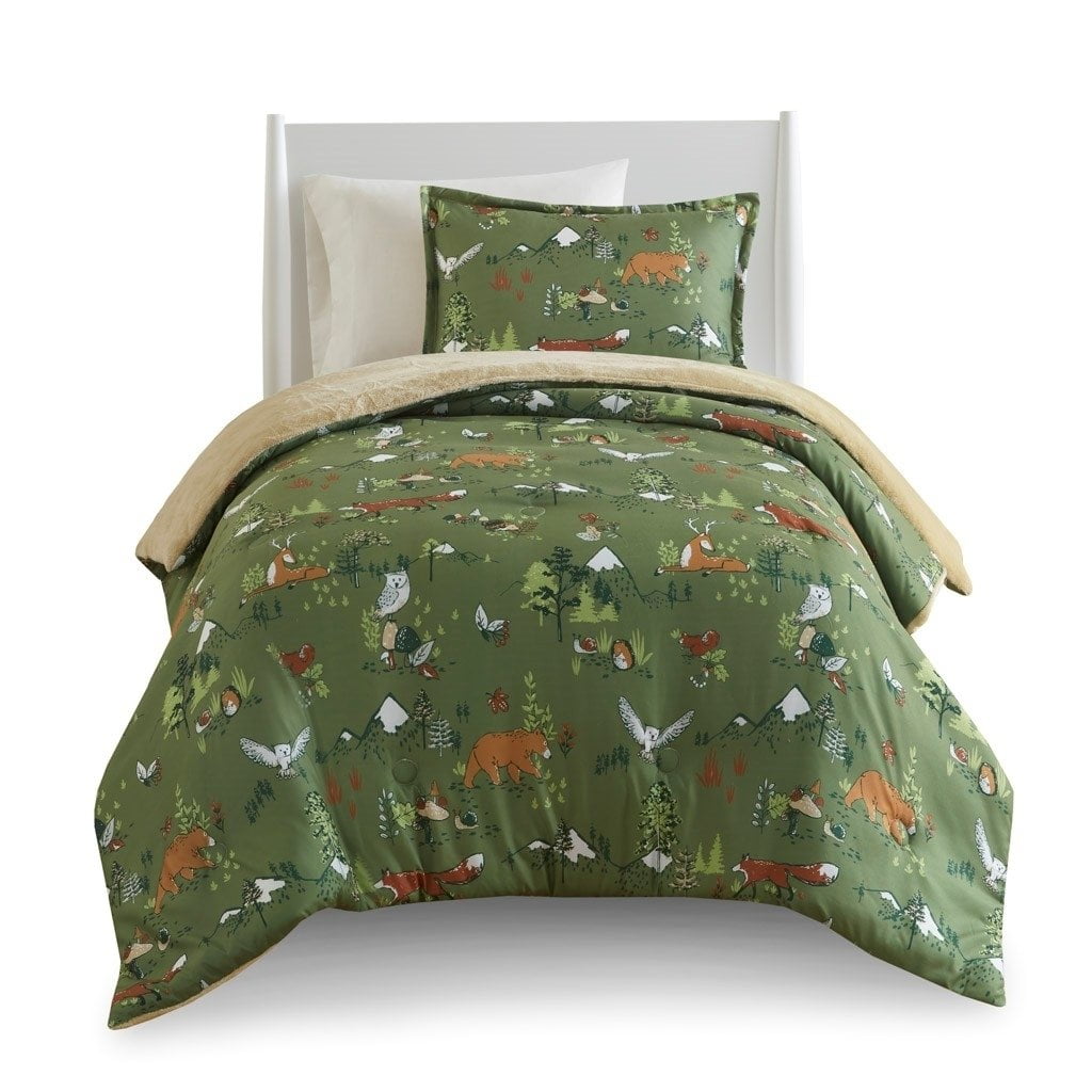 Gracie Mills Harvey Kids Forest Animals Plush Reversible Comforter Set ...