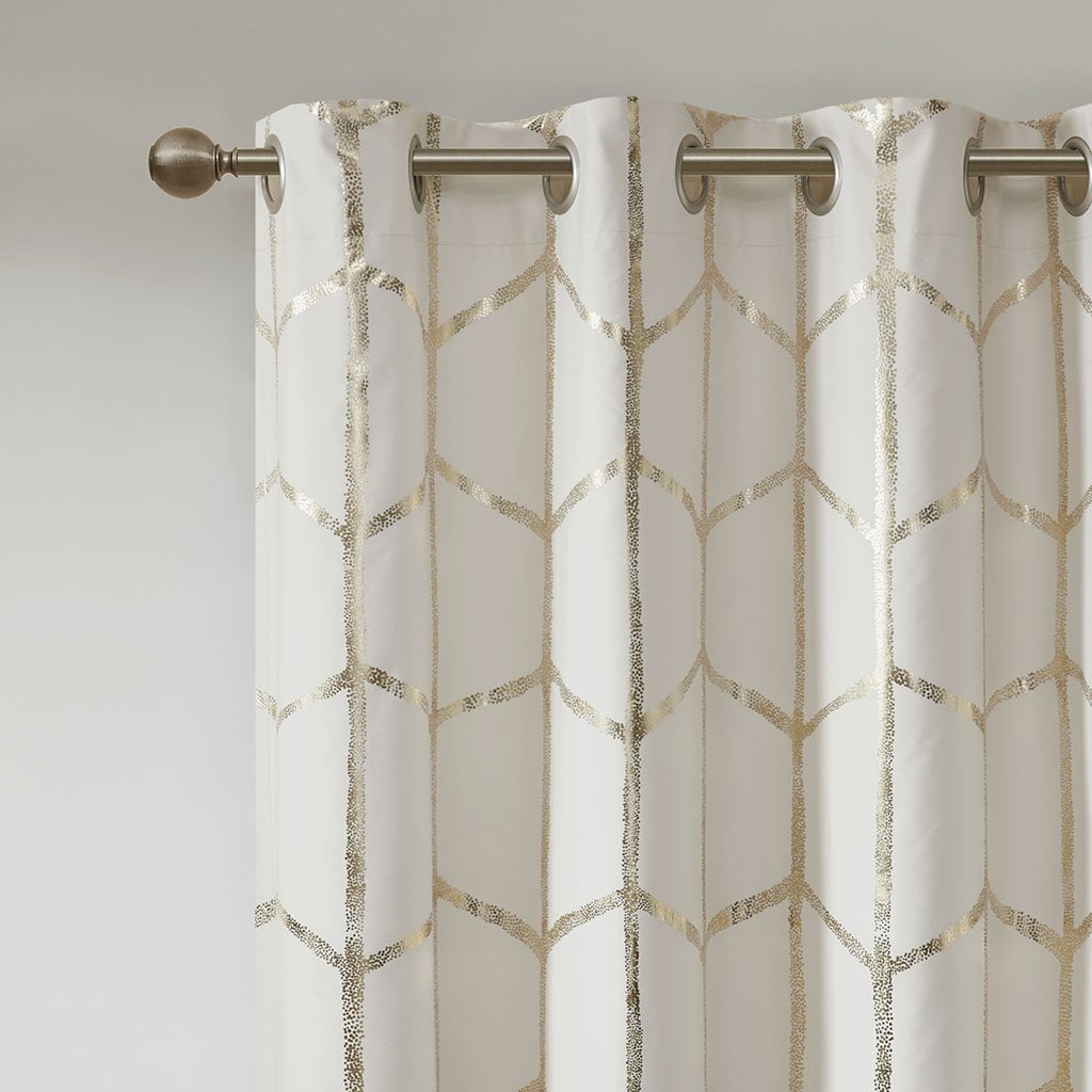 Gracie Mills Isabelle Metallic Geometric Total Blackout Grommet Curtain ...