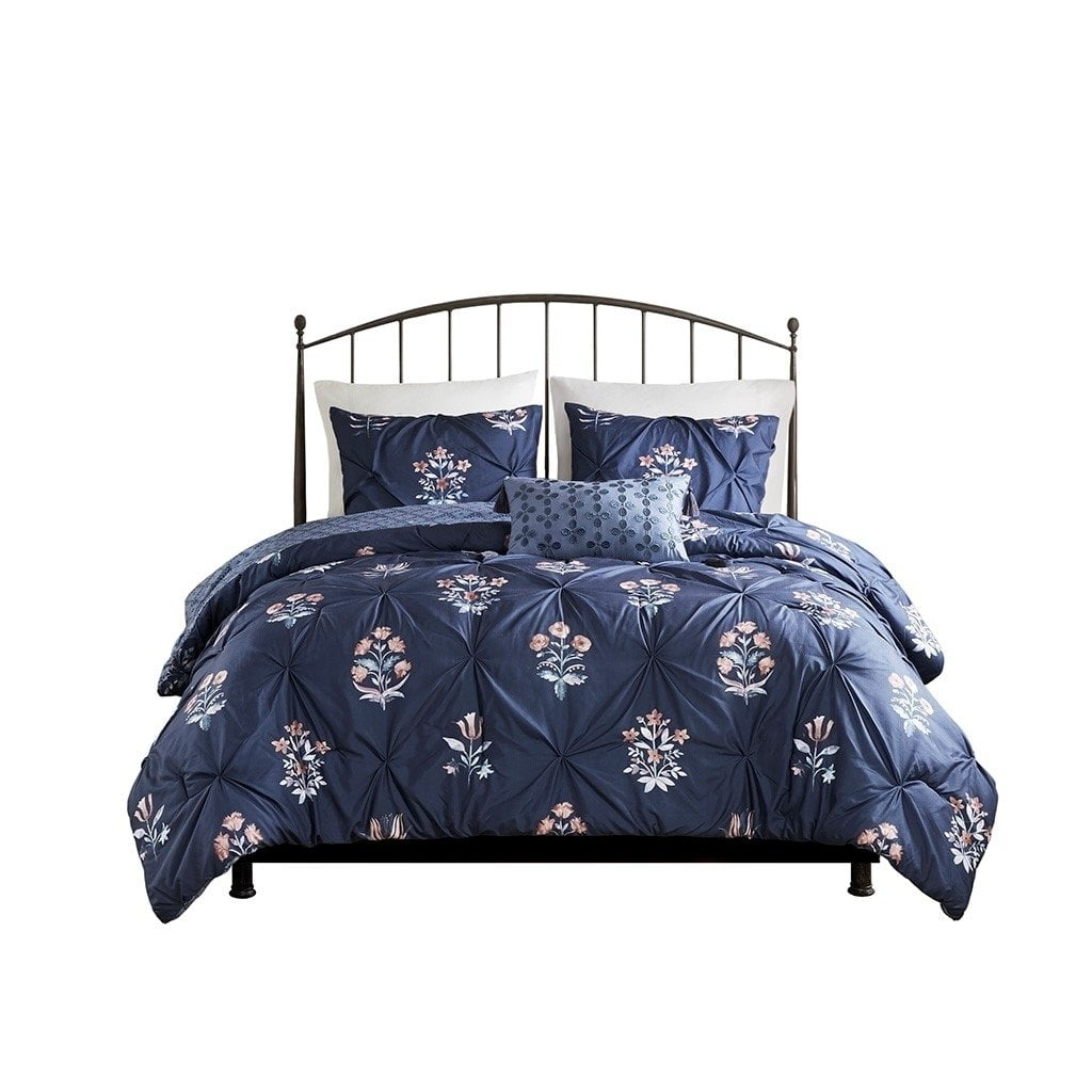 Gracie Mills Josephine Jacquard Comforter Set Full Queen Navy Floral ...