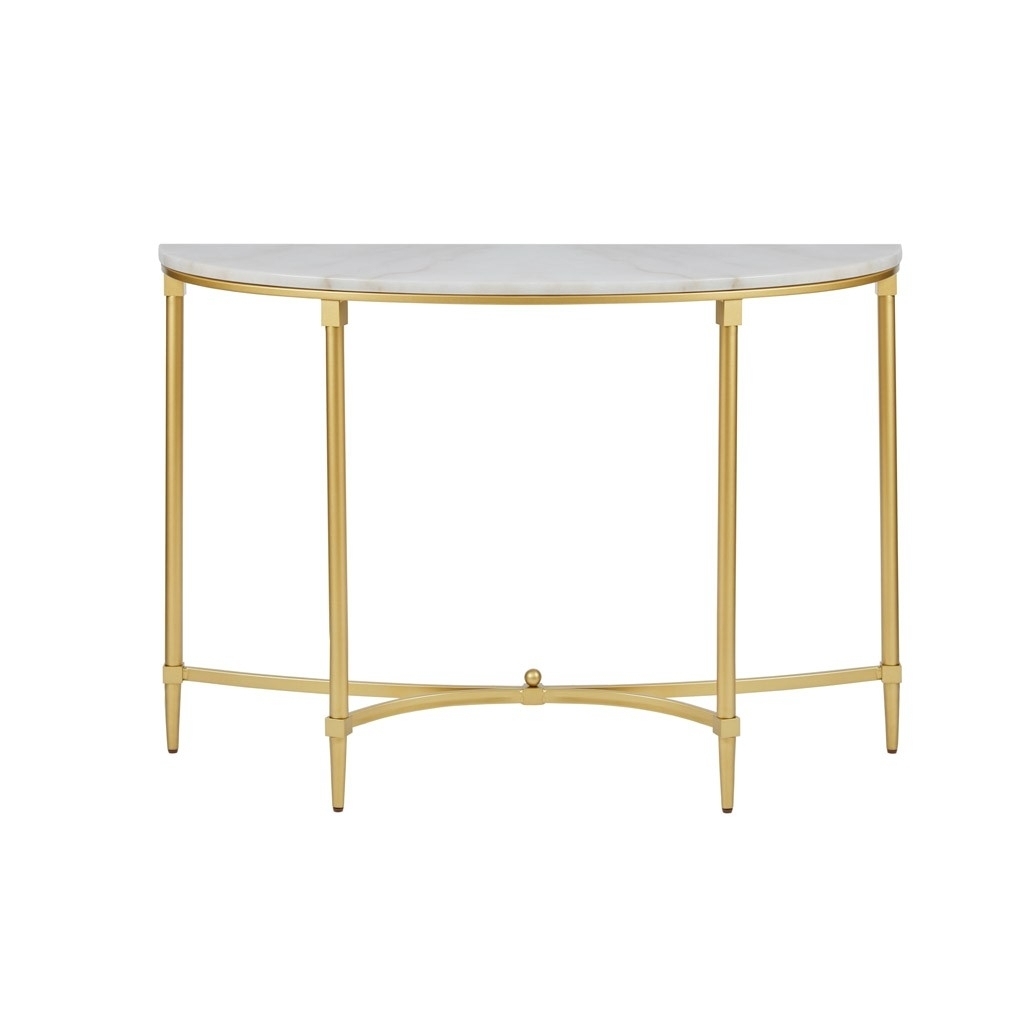 Gracie Mills Marlee Round White Marble and Gold Metal Console Table ...