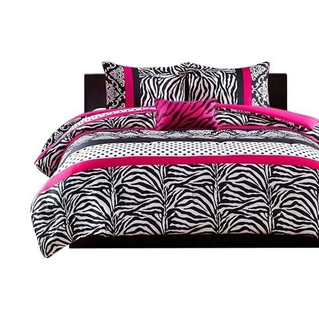 Gracie Mills 4-Piece Zebra Striped Comforter Set Black White Pink GRACE ...