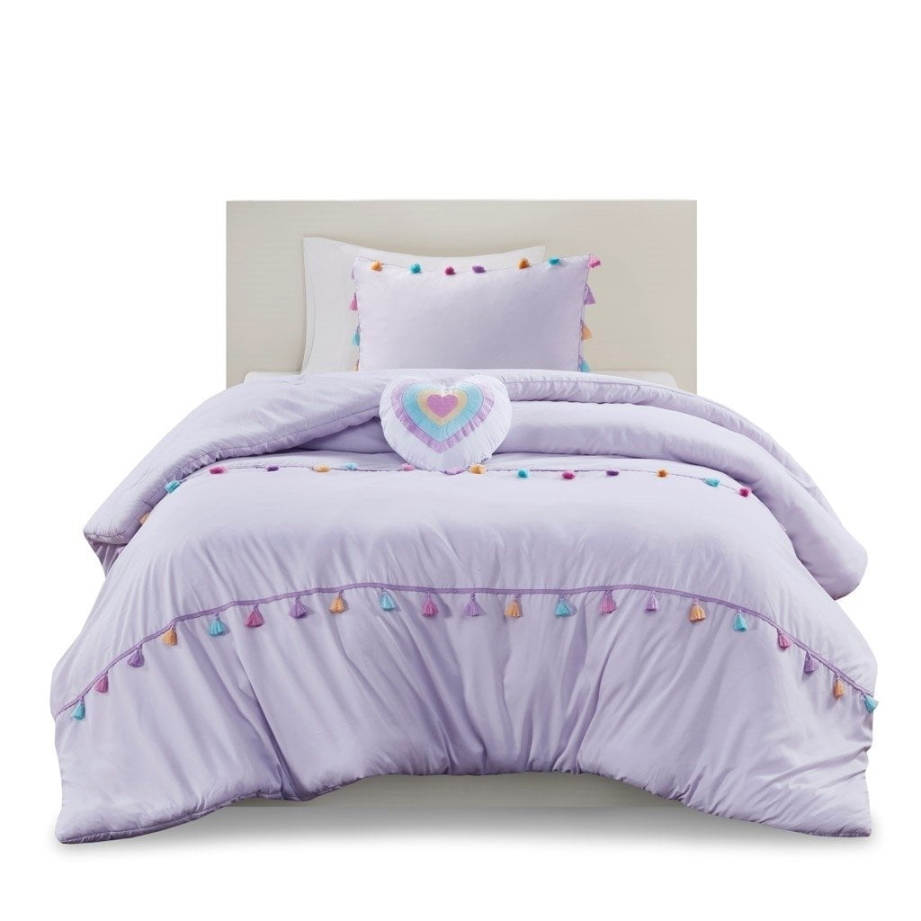 Gracie Mills Xylon Solid Tassel Comforter Set with Heart-Shaped Throw ...