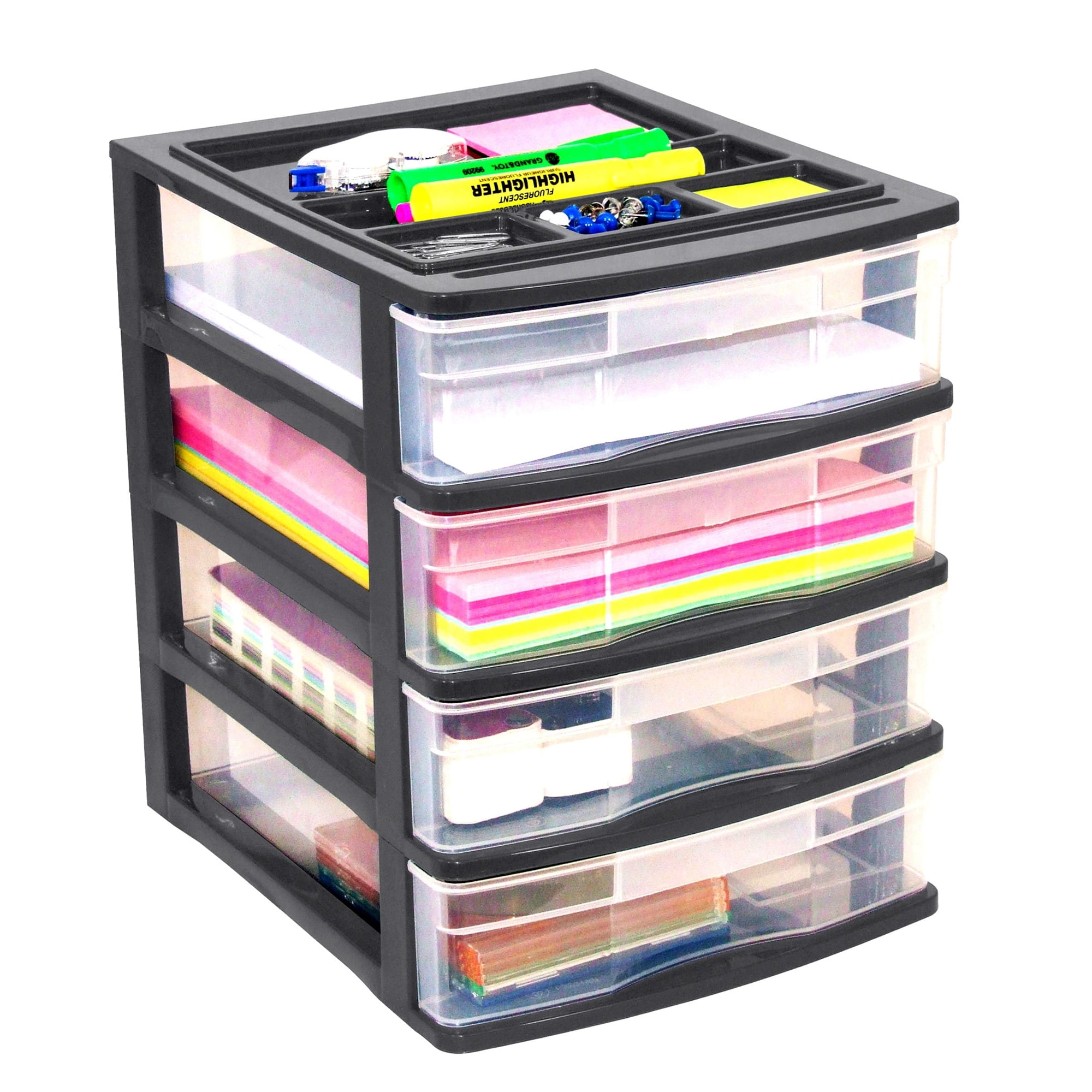 Gracious Living Plastic 4 Drawer Desk Organizer, Black, Compact Desktop ...