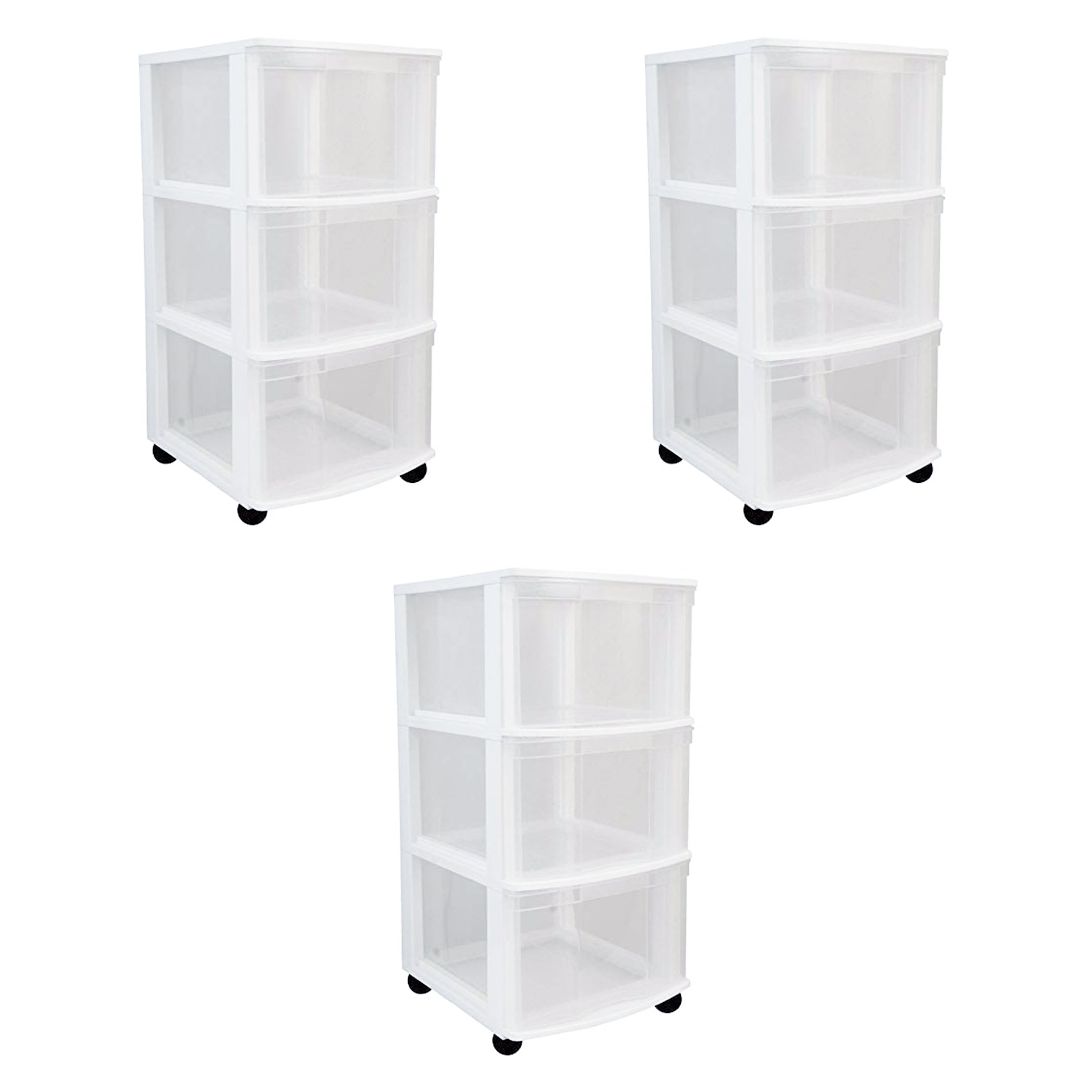 Gracious Living Classic 3 Drawer Organizer Plastic Storage Cart (3 Pack ...