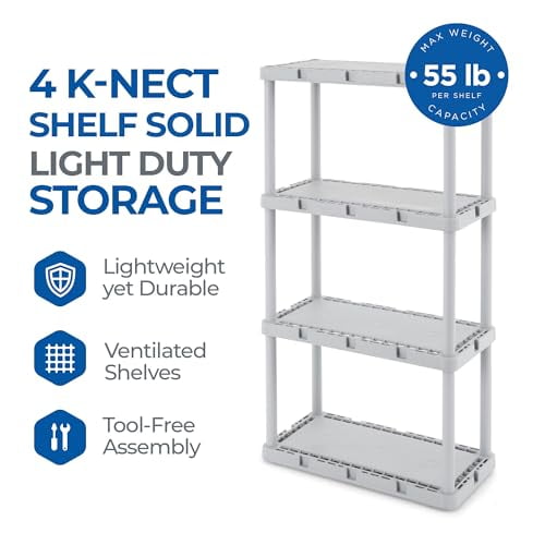 Gracious Living Knect-A-Shelf Fixed Height 4 Tier Storage System Unit ...