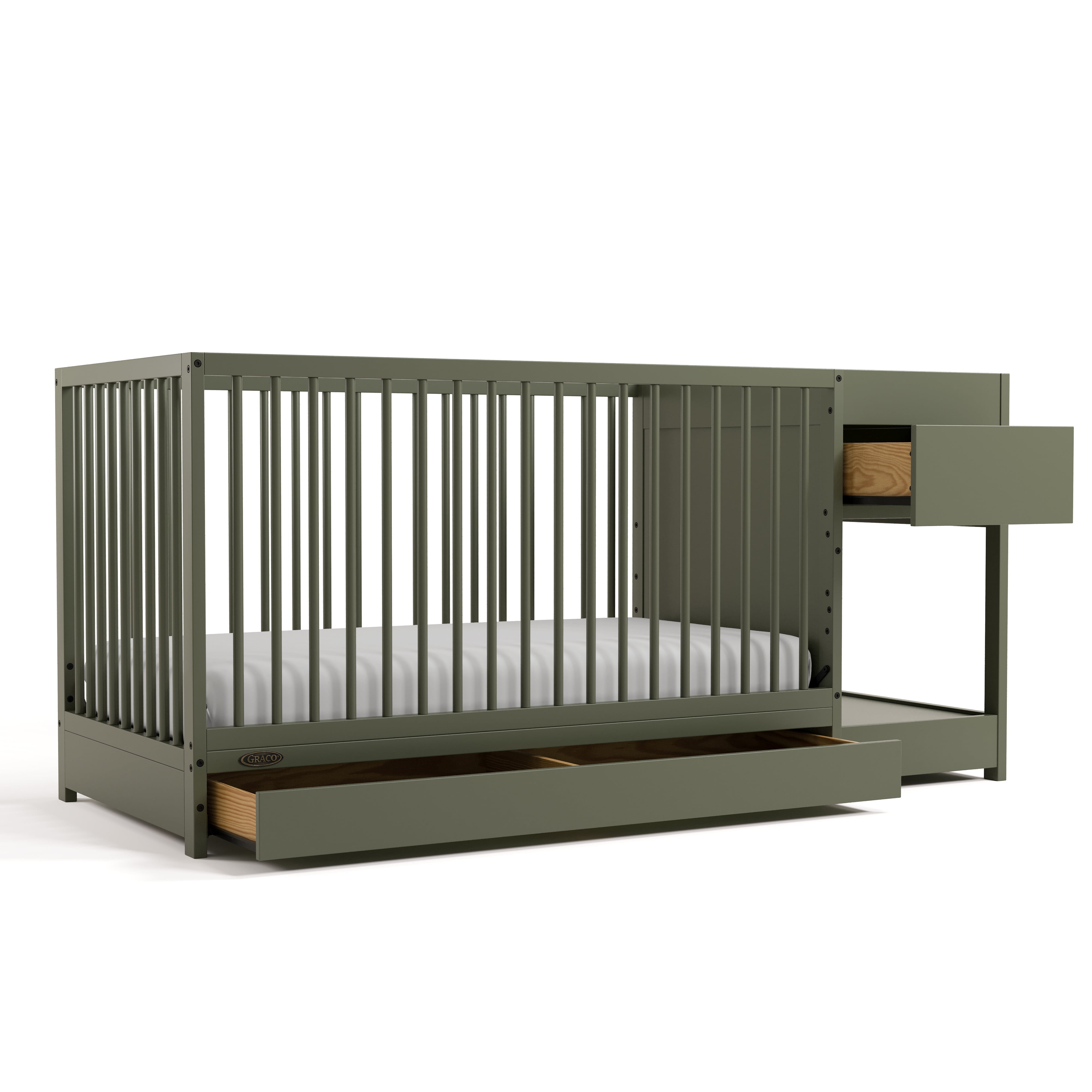 Graco Teddi 5-in-1 Convertible Baby Crib and Changer with Drawer, Olive ...