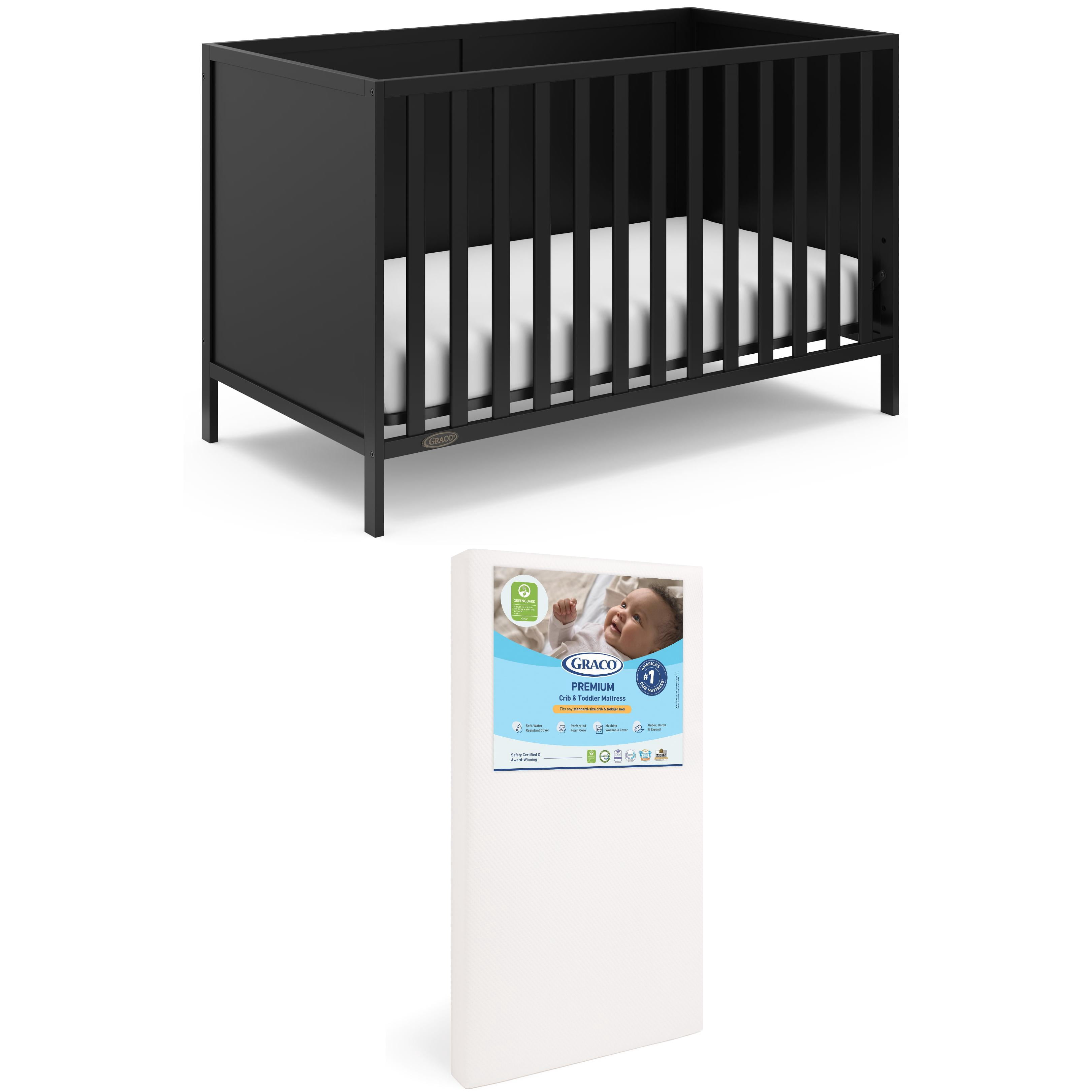 Graco Theo 3-in-1 Convertible Crib and Premium Crib & Toddler Mattress ...