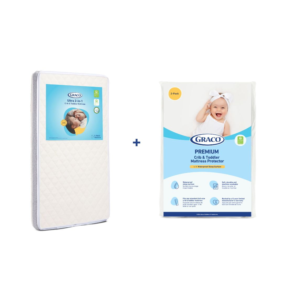 Graco Ultra Crib & Toddler Mattress and 2-Pack Mattress Protector ...