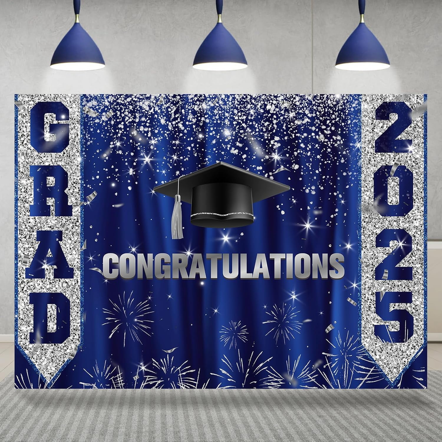 Grad 2025 Backdrop Graduation Blue Silver Congratulations Graduates ...