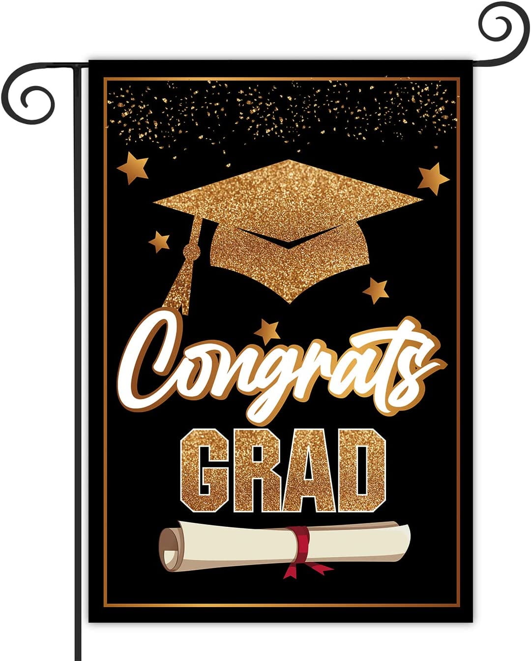 Grad Flags- Congrats Grad Garden Flag,Graduation House Flag,Gold White ...