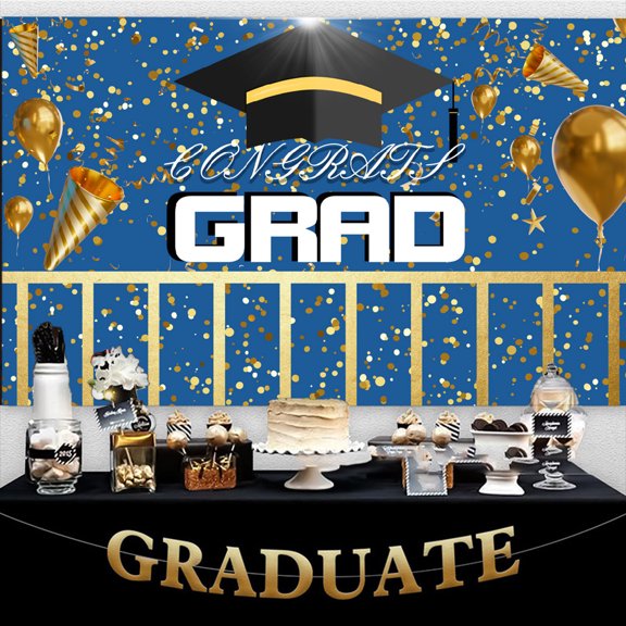 Blue Gold Congrats Grad Banner Graduation Decorations Class of 2025 ...