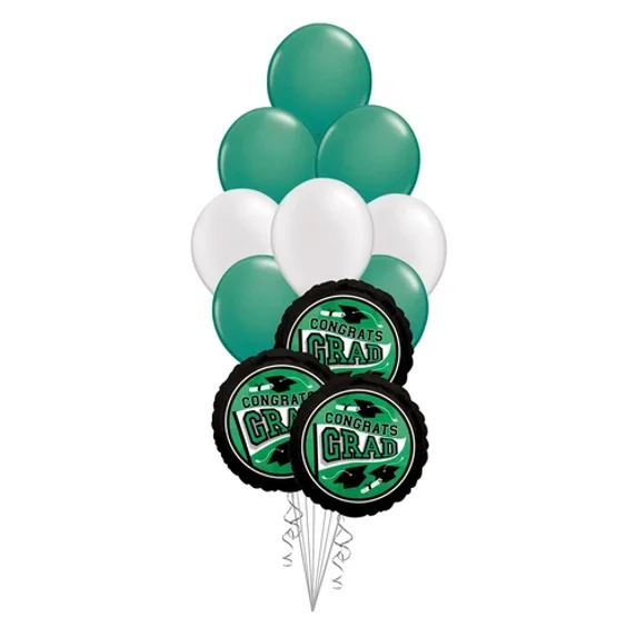 Grad School Colors Green and White Balloon Bouquet 15 Pack - Walmart.com