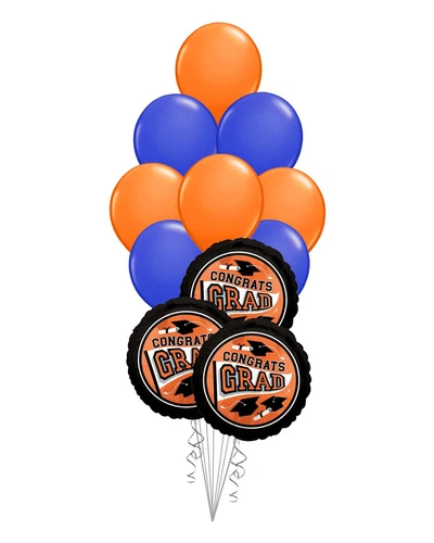 Grad School Colors Orange and Dark Blue Balloon Bouquet 15 Pack ...