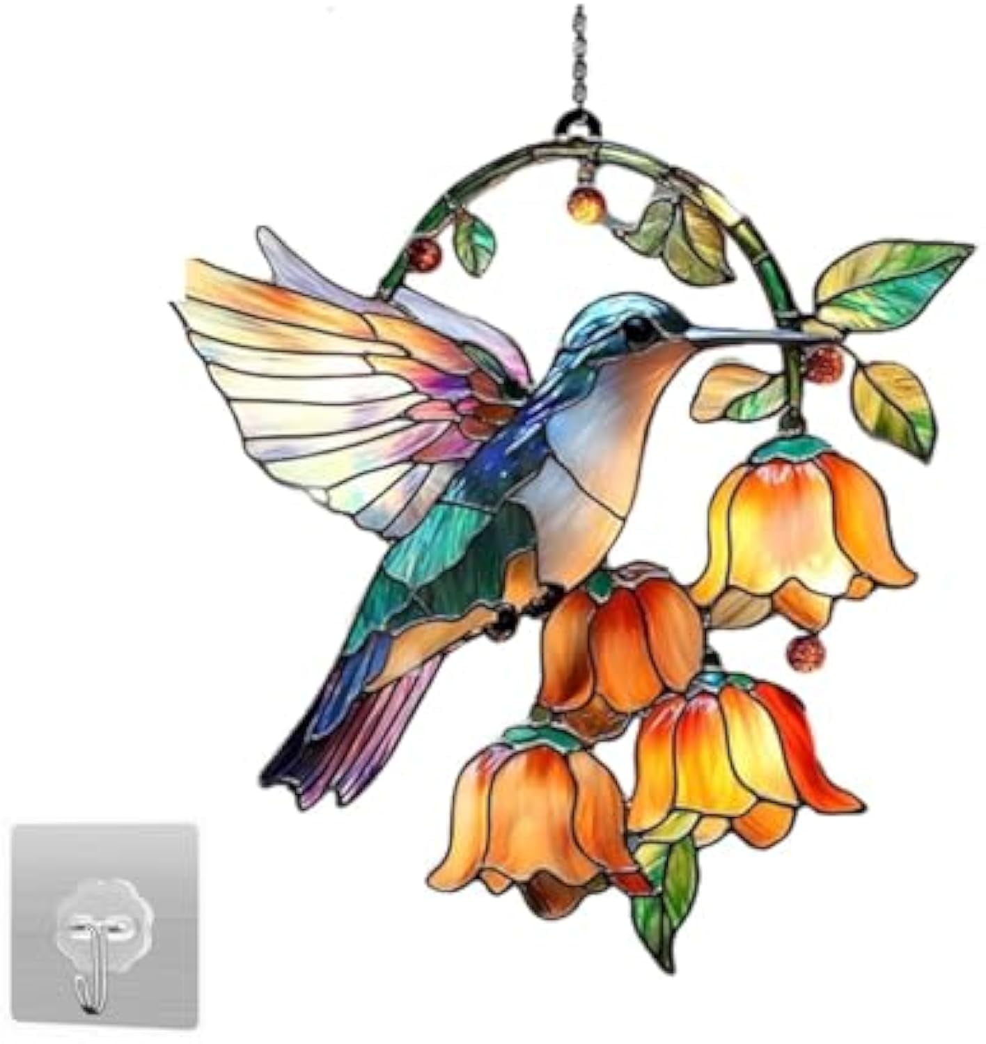 Graddi Hummingbird & Bellflower, Vianys Pubyfun Stained Glass Window ...