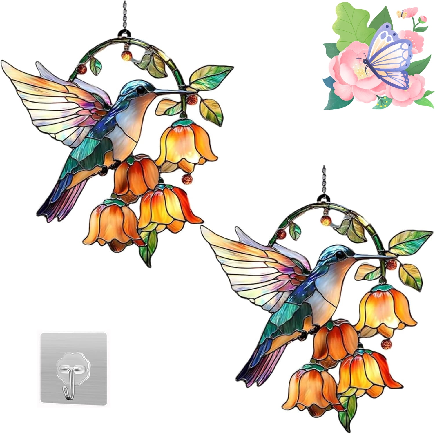 Graddi Hummingbird & Bellflower, Vianys Pubyfun Stained Glass Window ...