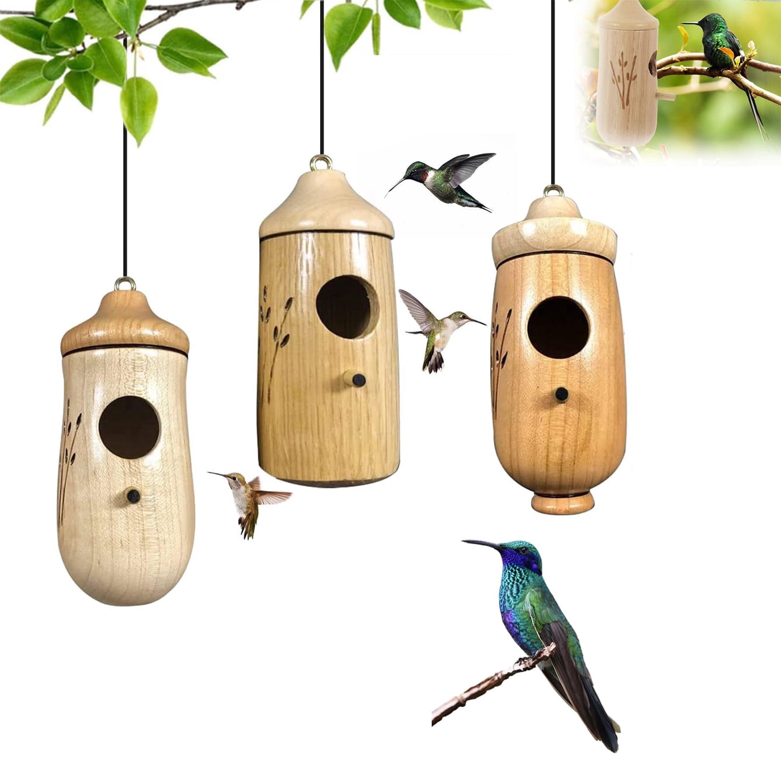 Graddi Wooden Hummingbird House – Outdoor Hanging Bird House Pine Wood ...