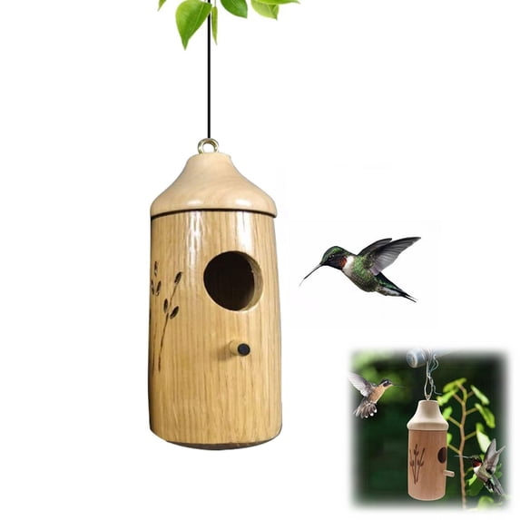 Graddi Wooden Hummingbird House, Natural Pine Wood Bird Nesting Box for ...